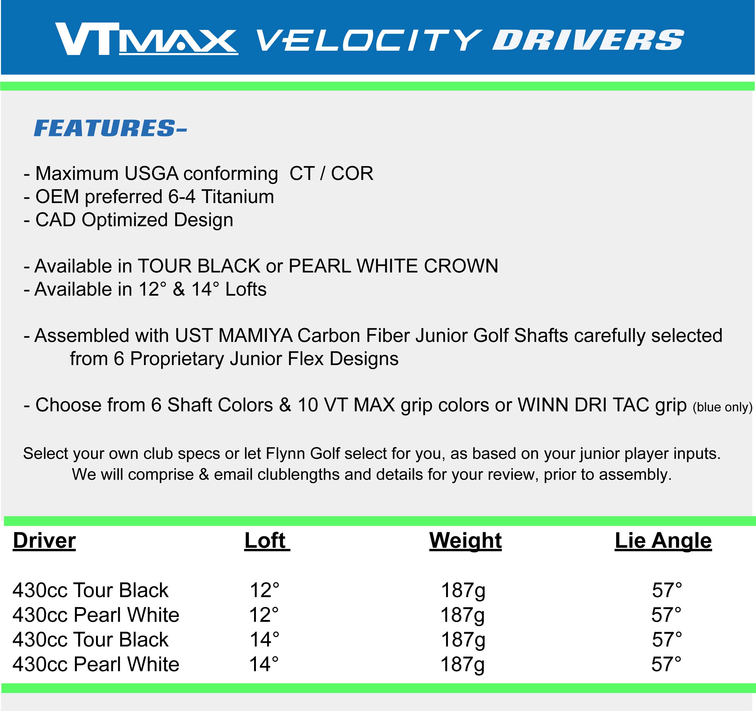 Clubs FLYNN GOLF VT MAX | Junior Golf Clubs Shafts Grips