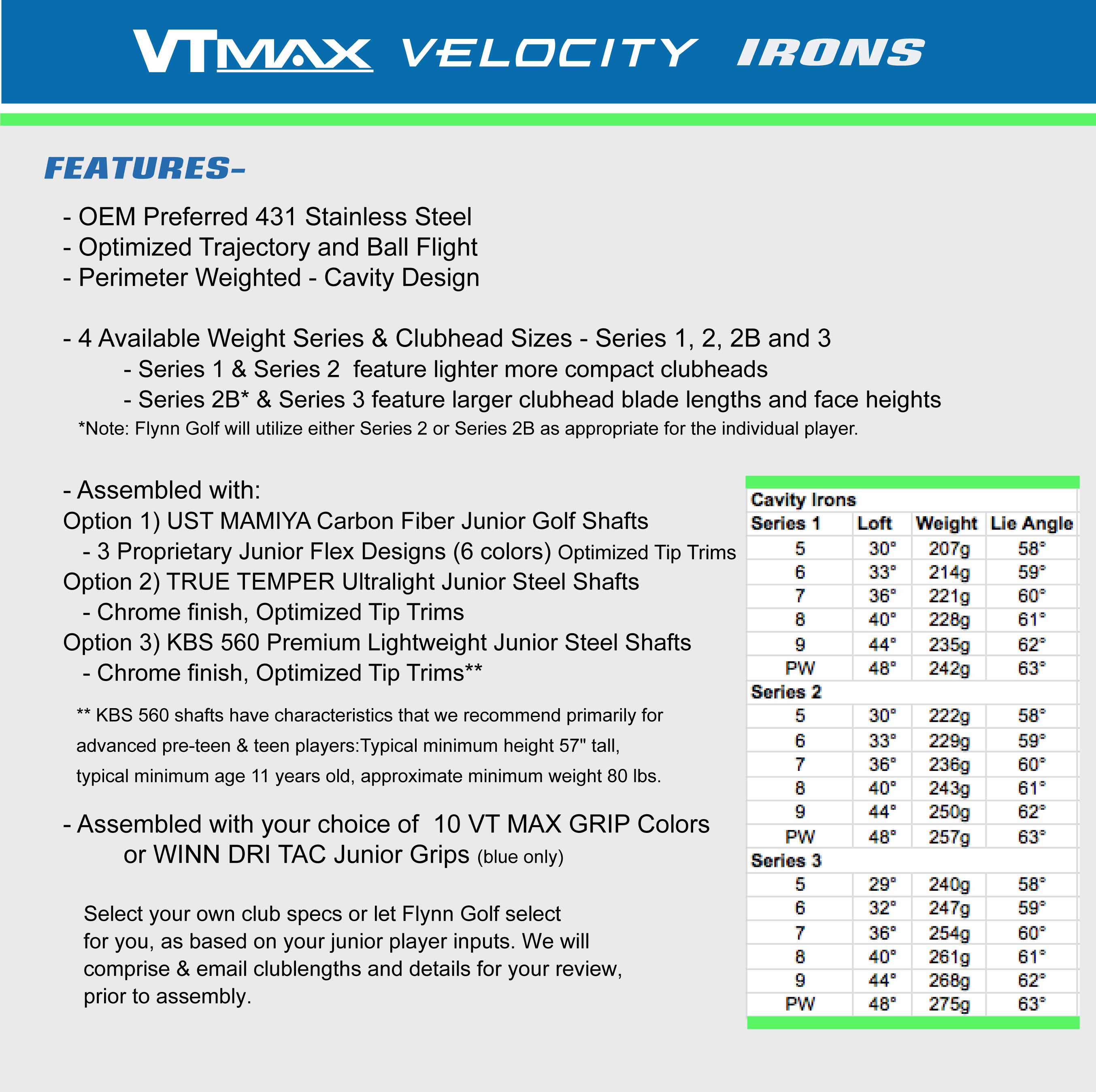 Clubs FLYNN GOLF VT MAX | Junior Golf Clubs Shafts Grips